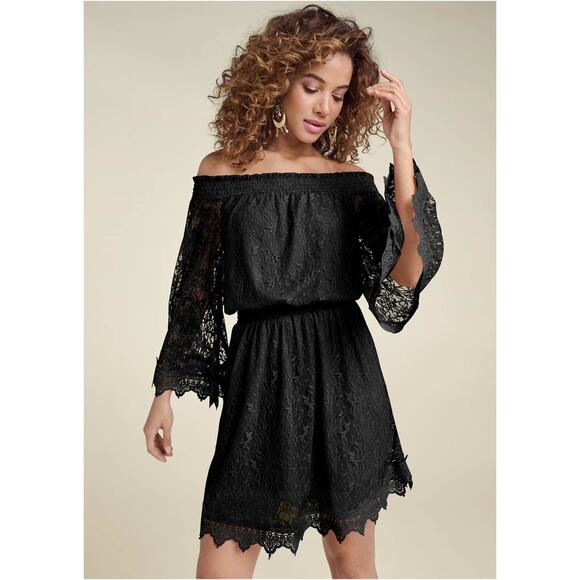 VENUS | Dresses | Venus New Off Shoulder Black Lace Dress Cocktail ...